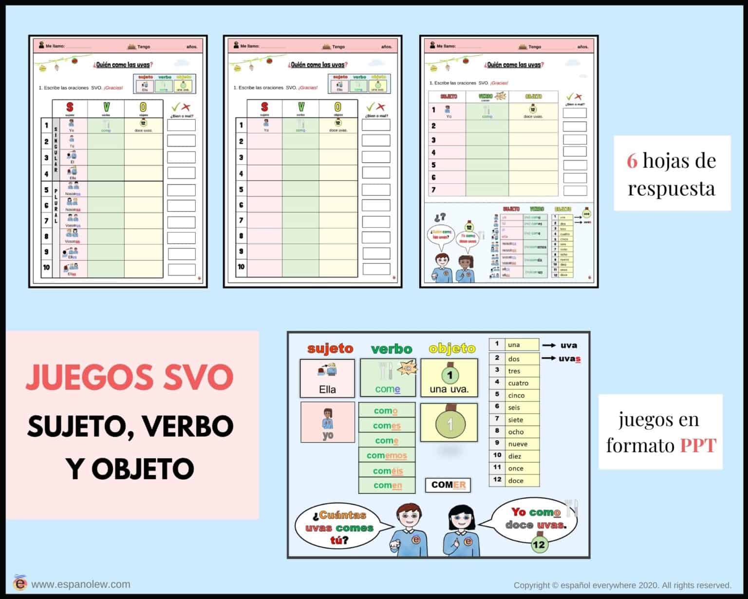 Actividades y jeugos para la clase de español con niños. Juegos SVO- 12 ...