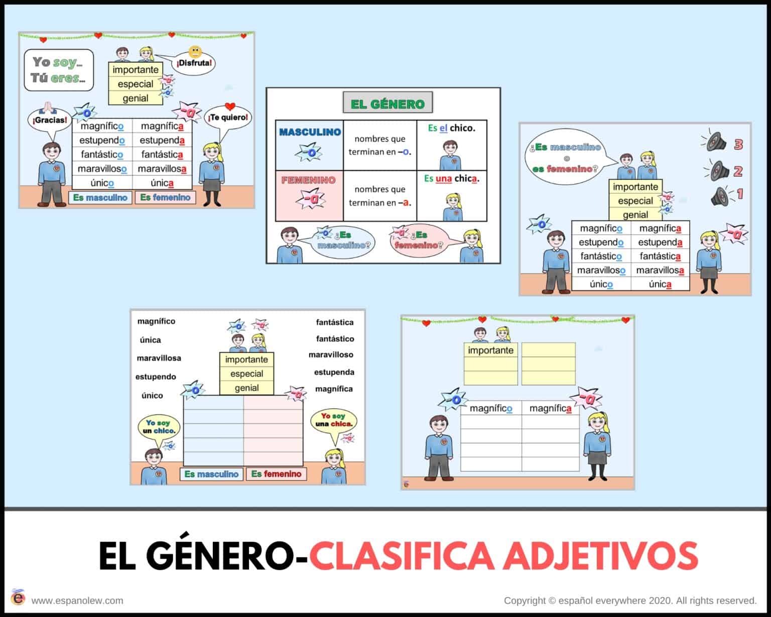 Clasificar adjetivos. Cómo enseñar el género en clase de español juegos ...