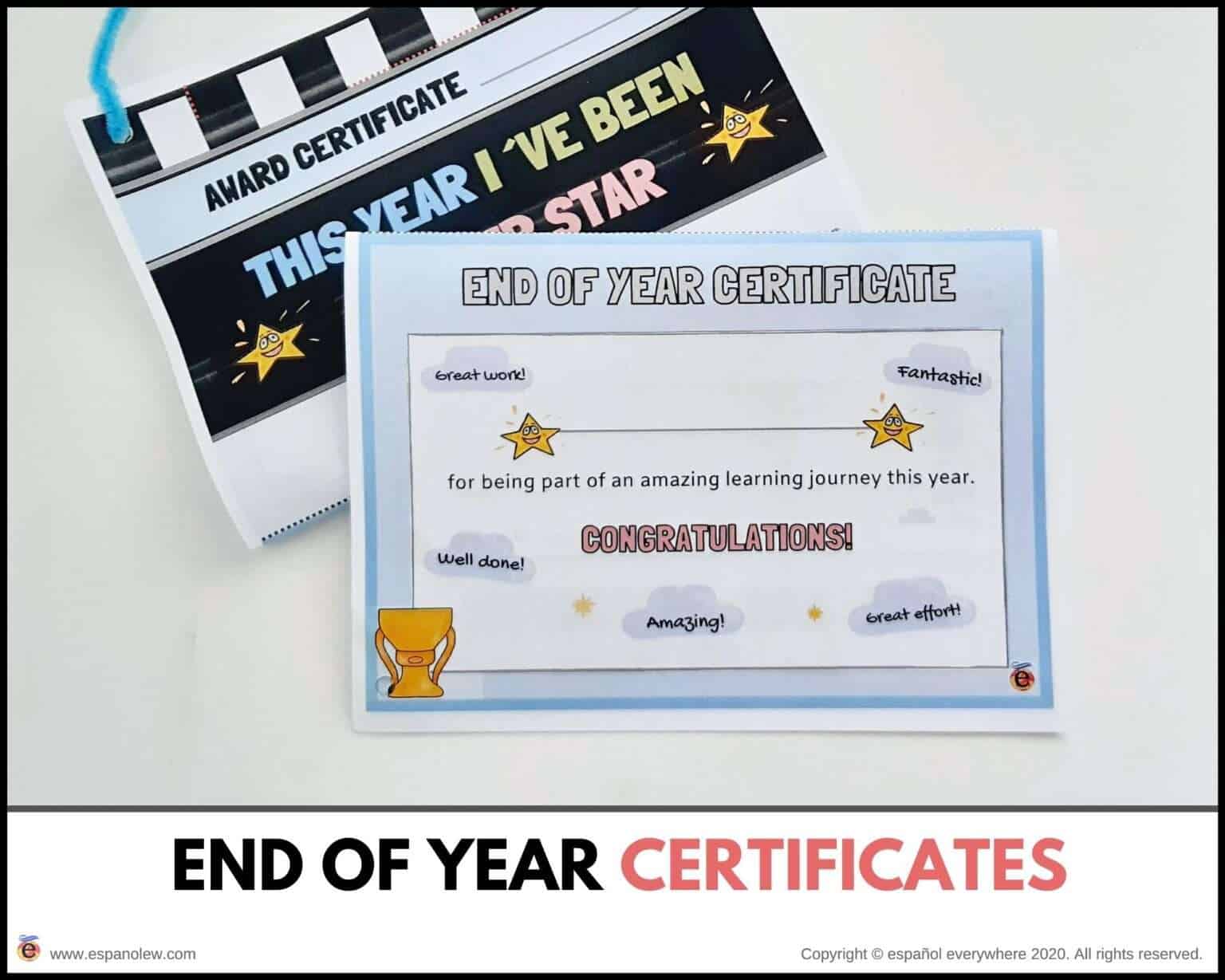 💻 Actividades para FIN DE CURSO- 🎉Certificados, claquetas, fichas y juegos