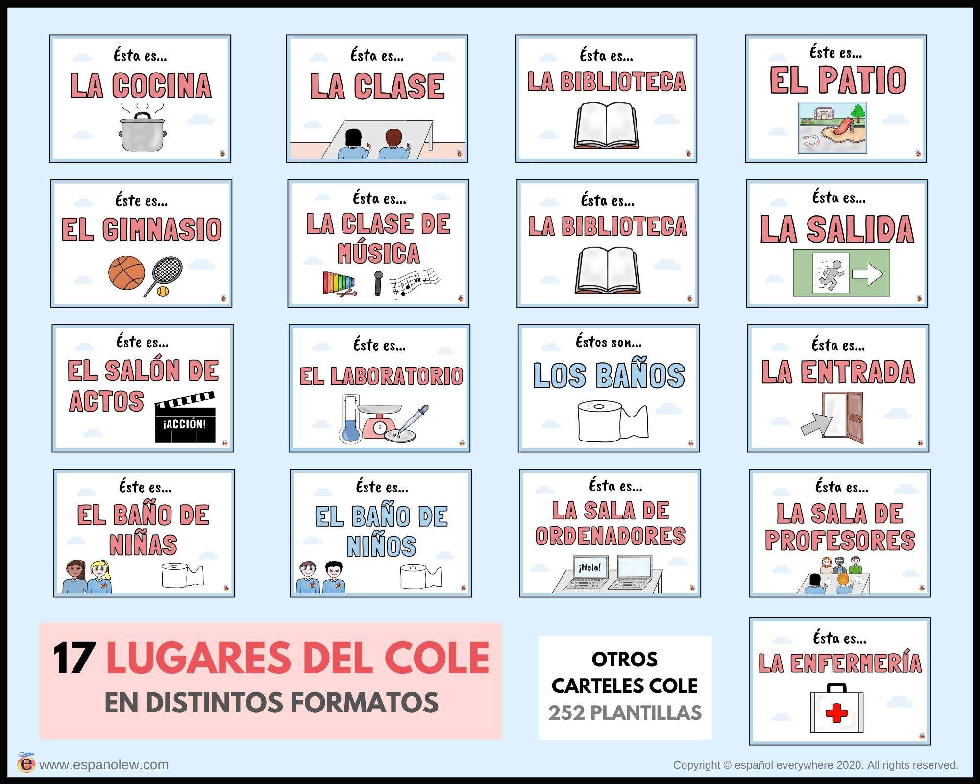 Carteles con lugares del colegio. Tarjetas de vocabulario ´Lugares del ...