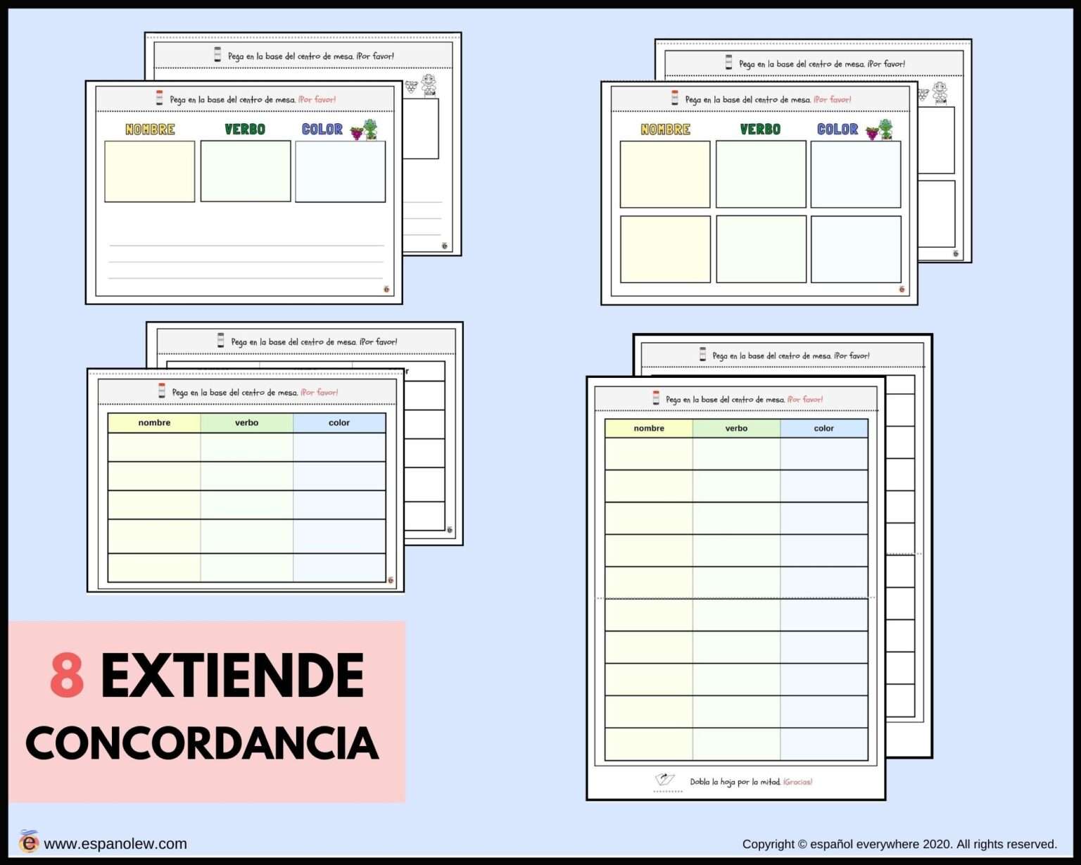 | 🌈Concordancia de sustantivos. Números, vocabulario y colores.