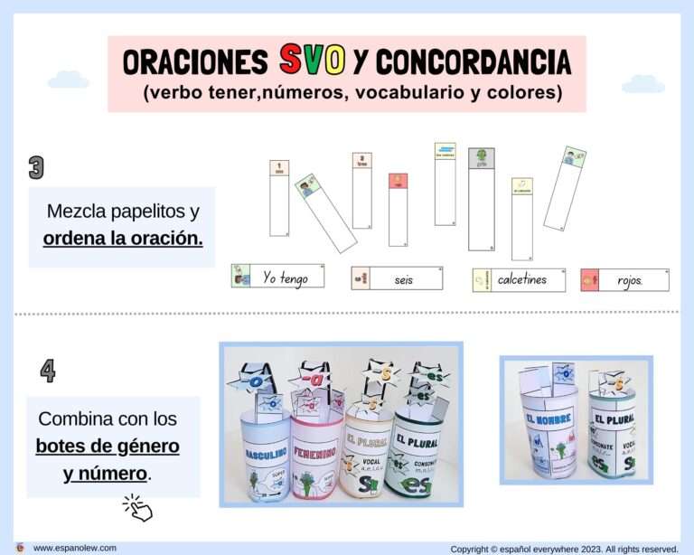 | Concordancia de sustantivos. Números, vocabulario y colores.