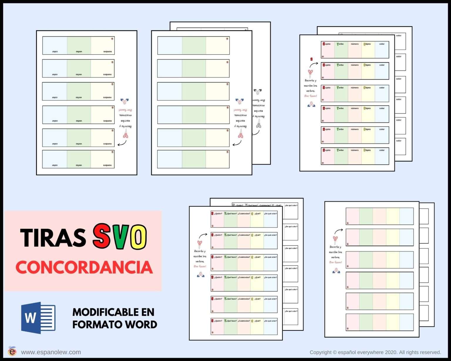 | Concordancia de sustantivos. Números, vocabulario y colores.