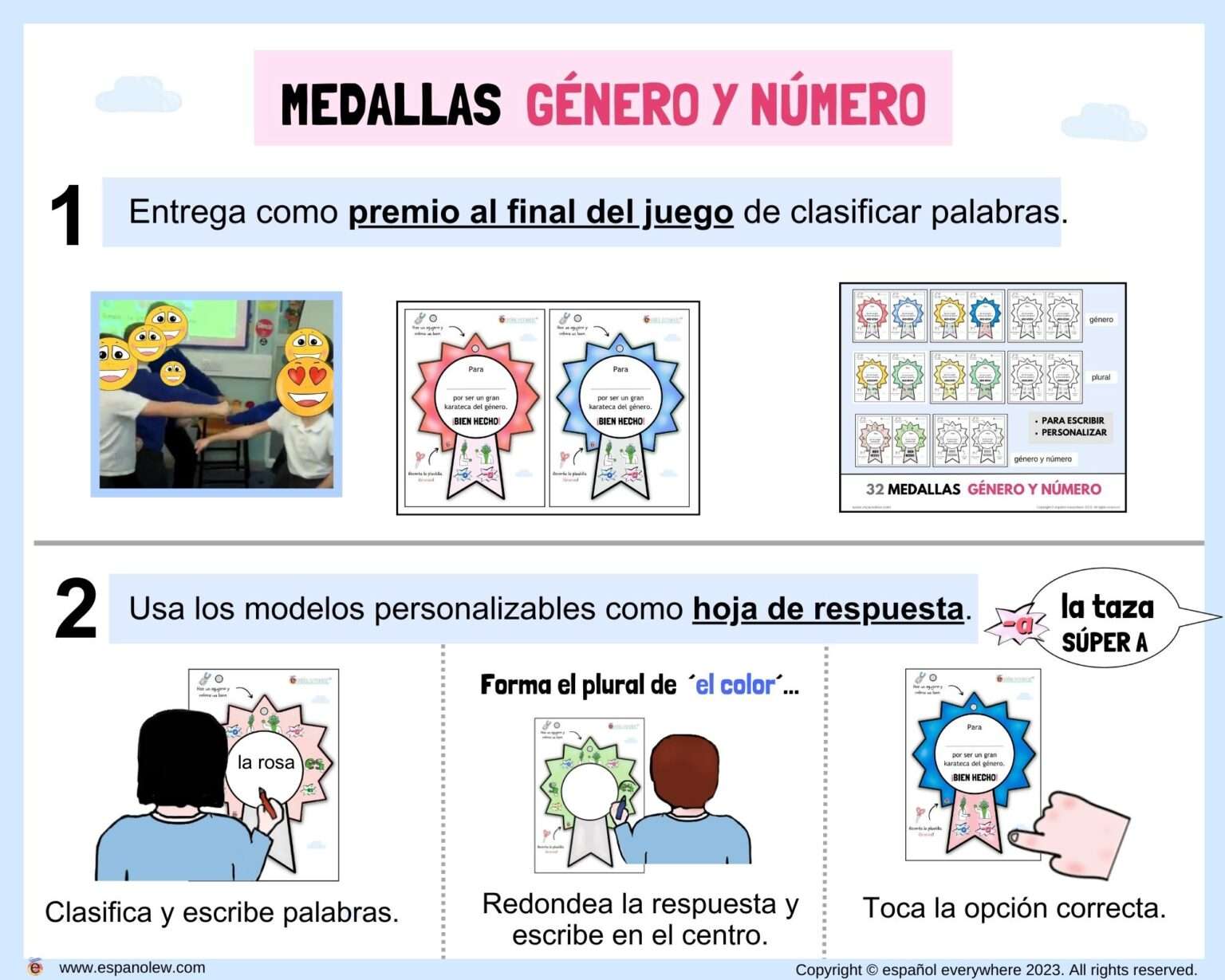 Medallas y premios con género y número. Concordancia género y número en ...