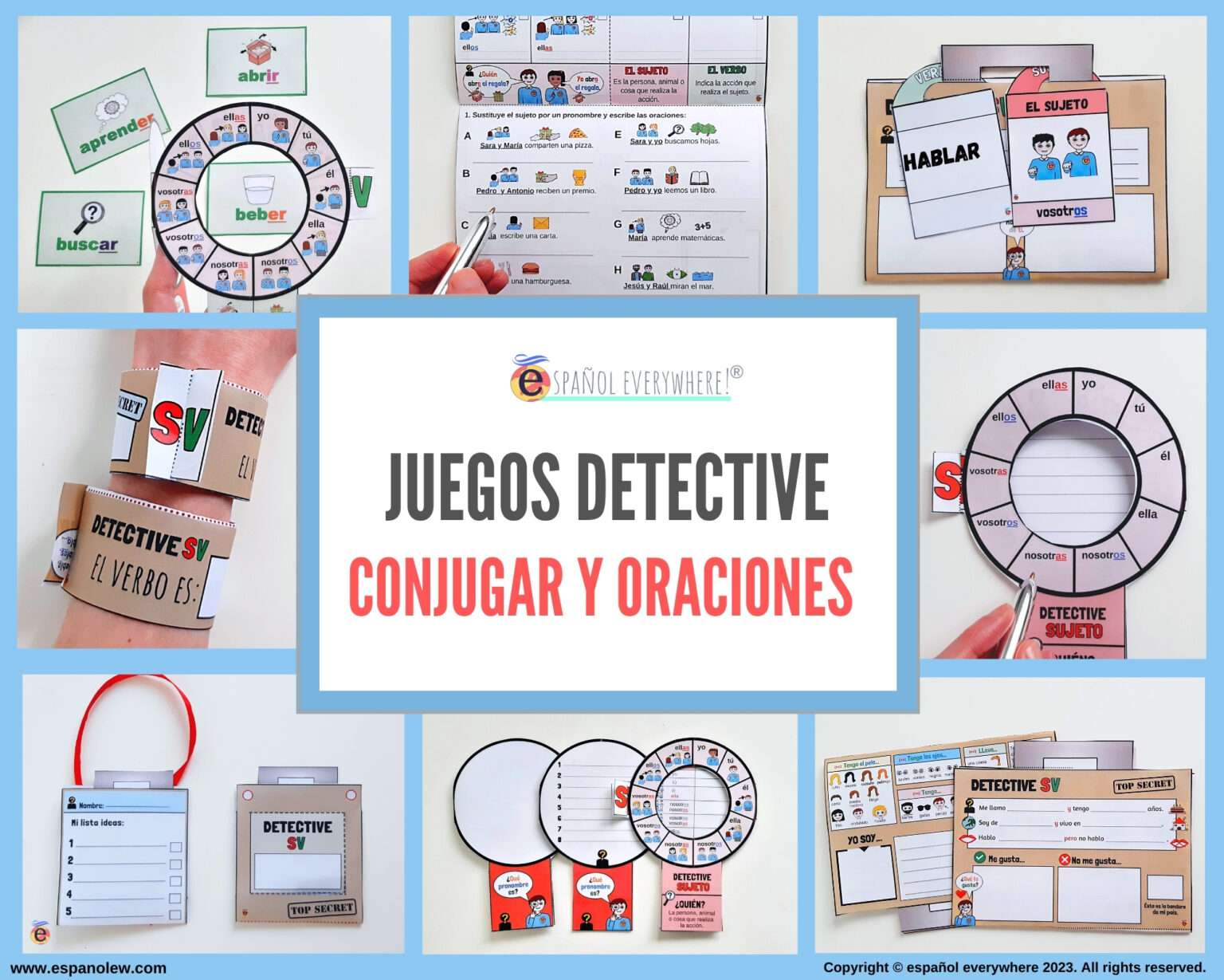 Actividades con verbos y conjugacion. Juegos con detectives para la ...