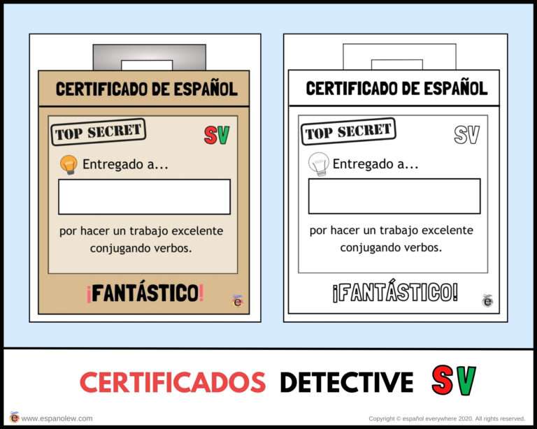 Certificados de recompensa para la clase de español. Conjugación ...