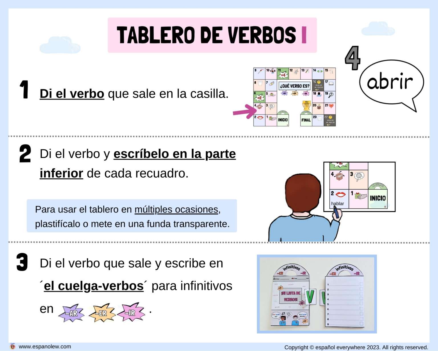Juego de mesa con verbos. Cómo enseñar los verbos en clase de español ...