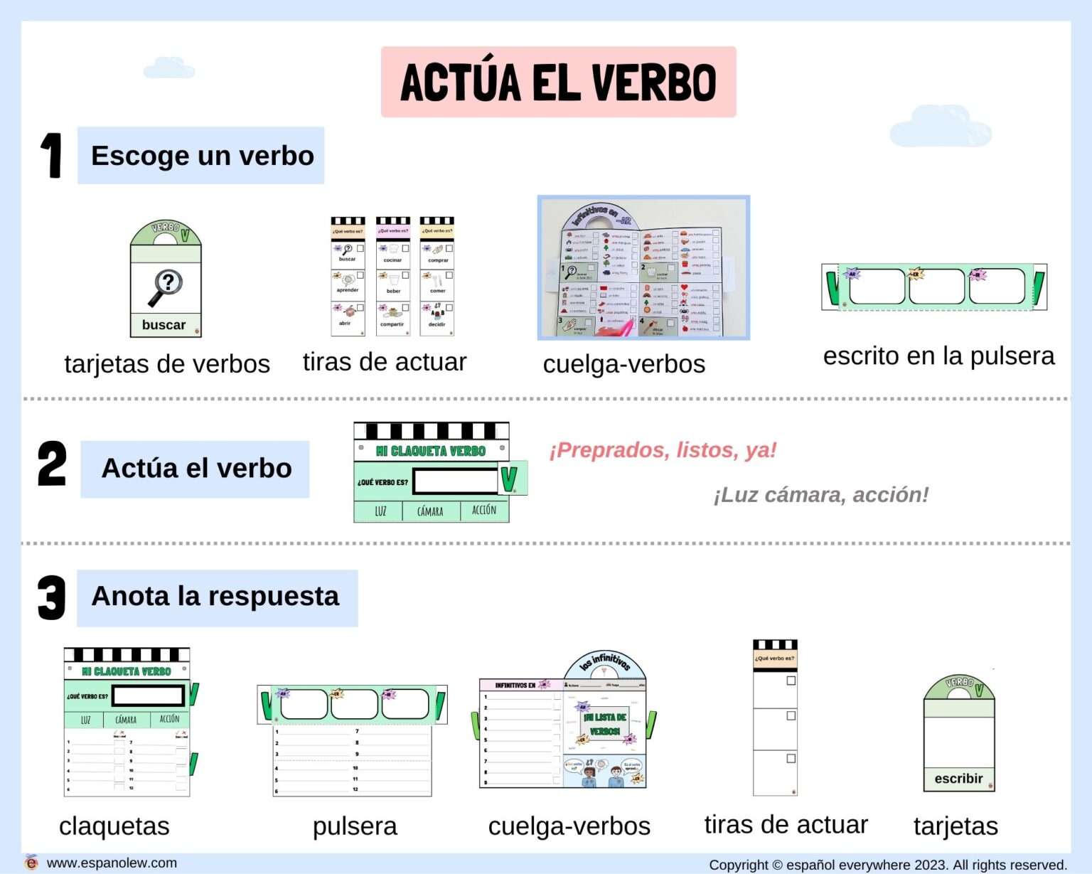 💻 ´Cuelga-verbos I´- Actividades, juegos y minilibros con verbos.