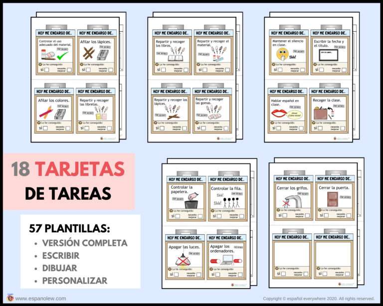 Tarjetas de tareas para la clase de español. Encarga en clase. Ideas ...