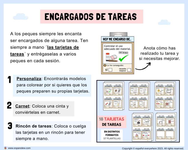 Tarjetas de tareas para la clase de español. Encarga en clase. Ideas ...