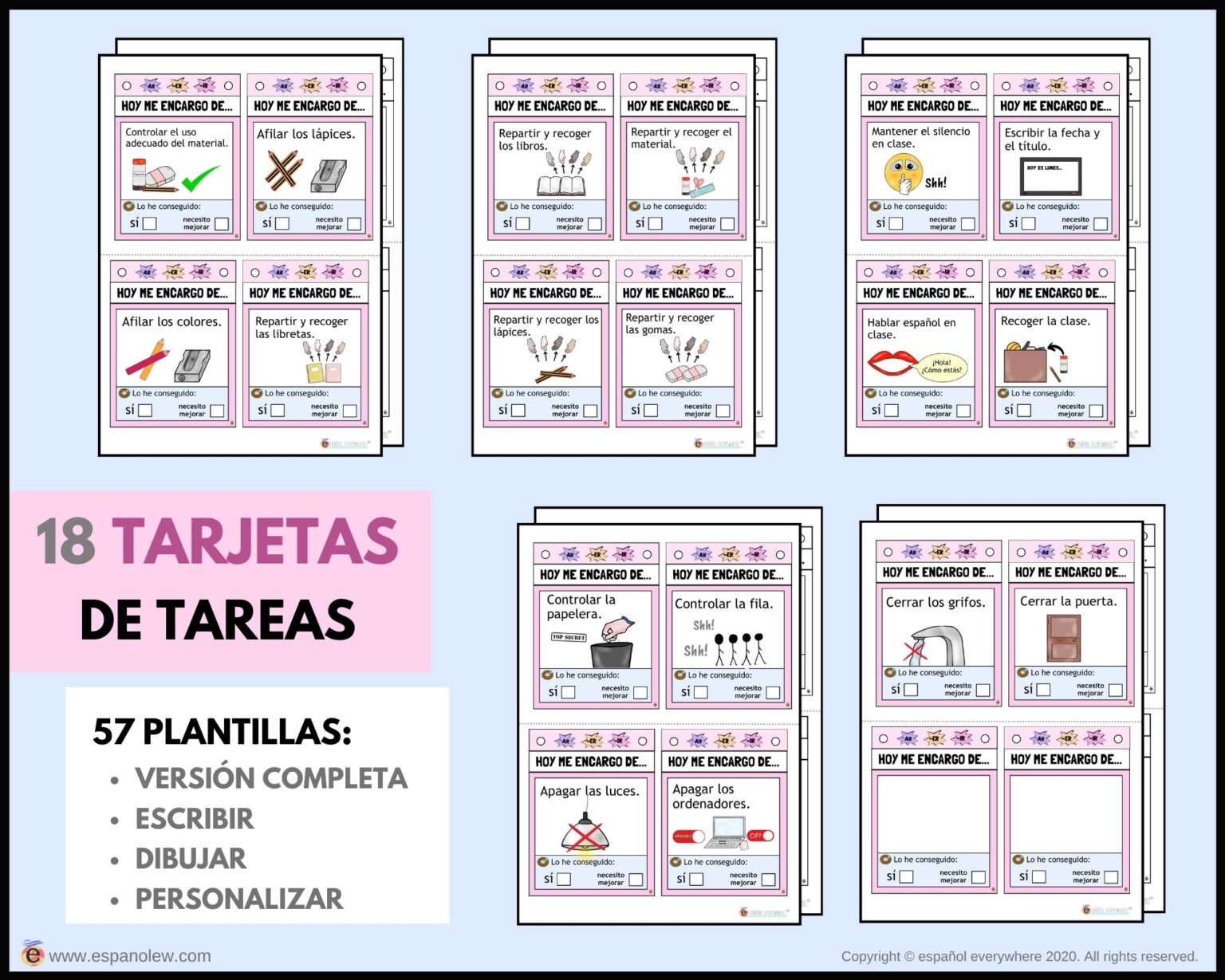 Tarjetas de tareas para la clase de español. Encargados en clase. Ideas ...