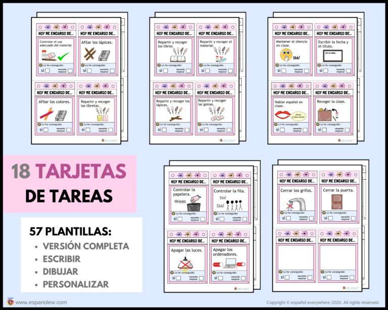 Tarjetas de tareas para la clase de español. Encargados en clase. Ideas ...