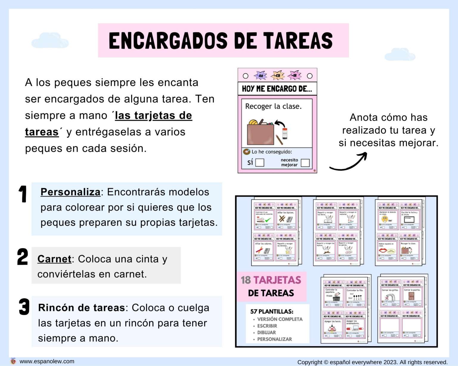 Tarjetas de tareas para la clase de español. Encargados en clase. Ideas ...