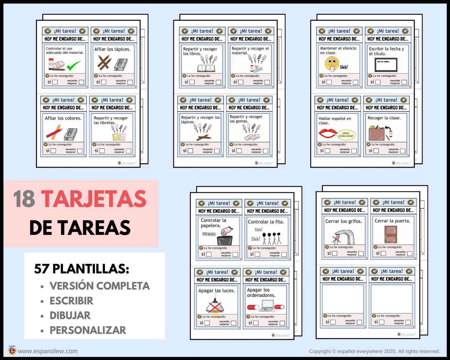 Tarjetas de tareas para la clase de español. Encargados en clase. Ideas ...