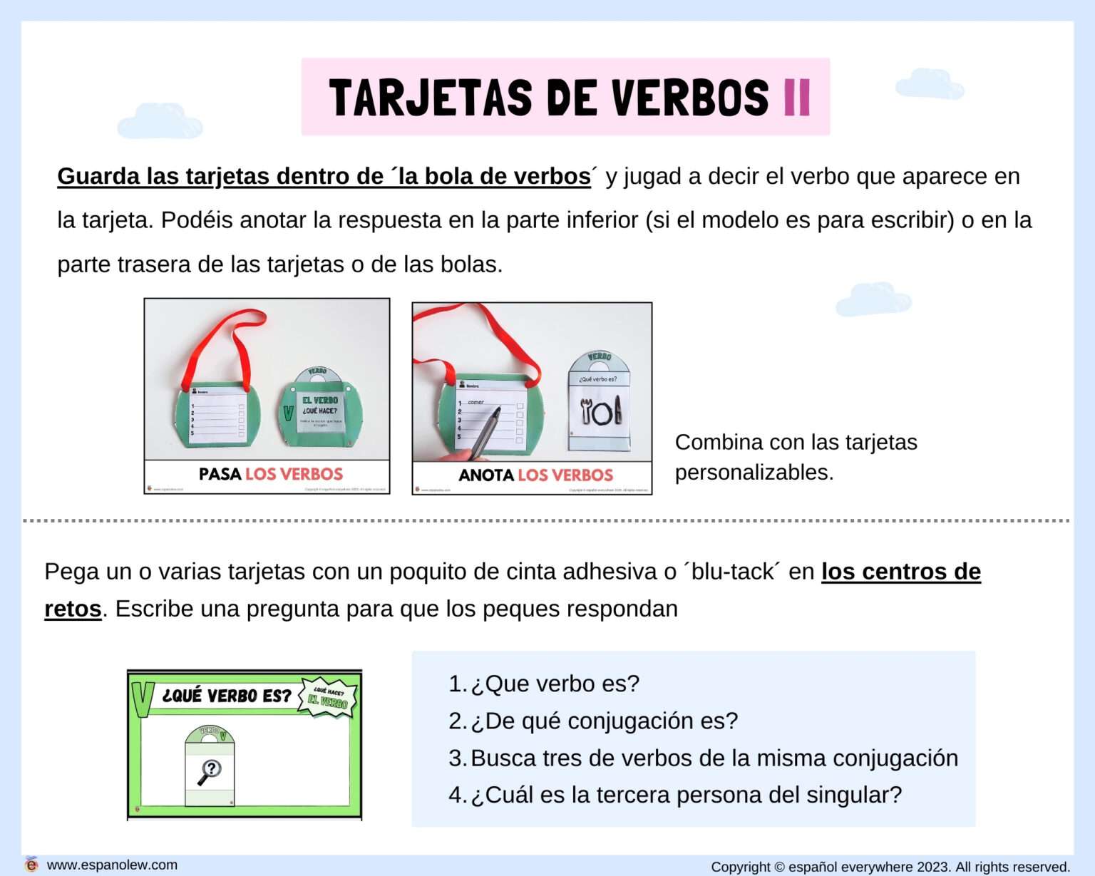 Tarjetas de verbos. Actividades y juegos para aprender lso verbos en ...