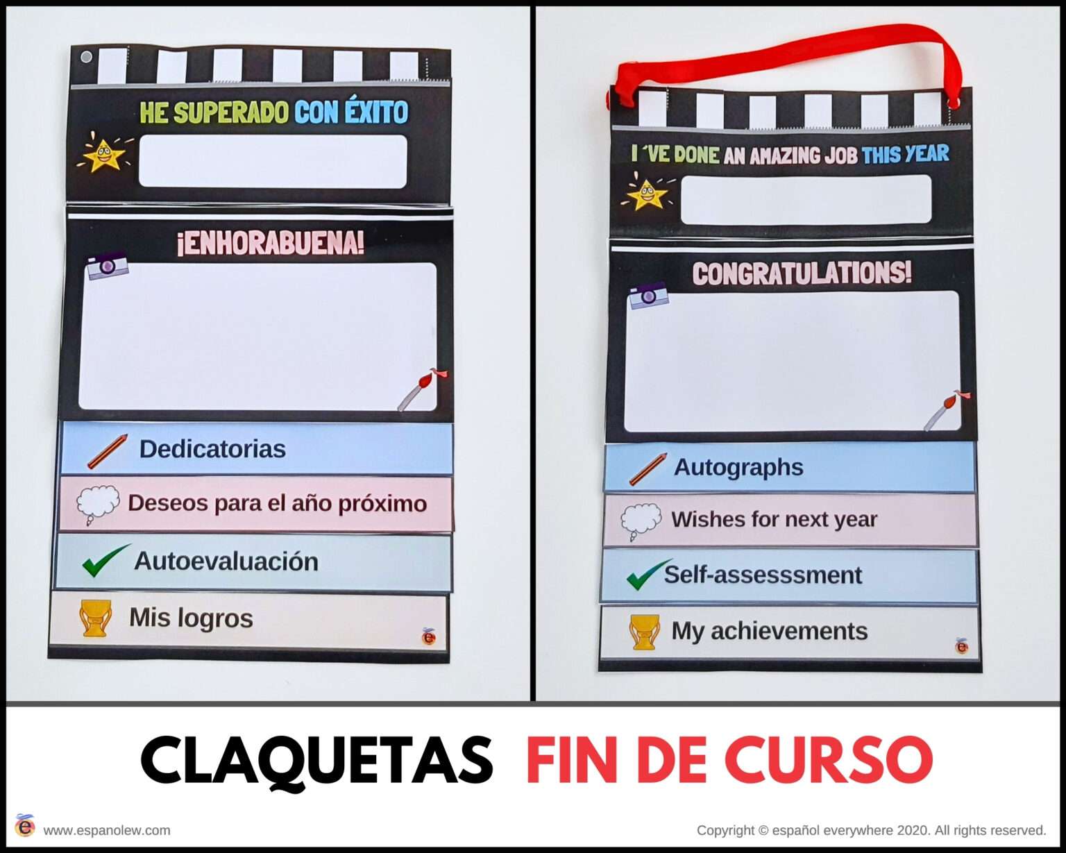 💻 Actividades para FIN DE CURSO- 🎉Certificados, claquetas, fichas y juegos