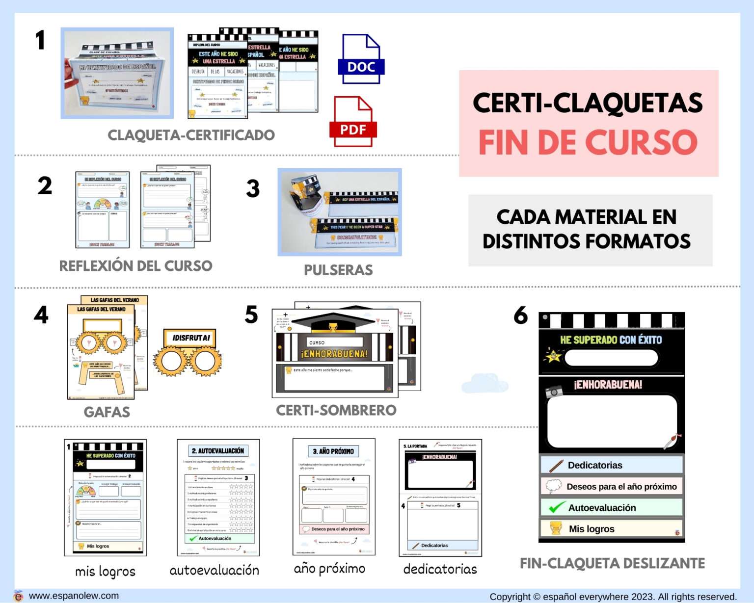 💻 Actividades para FIN DE CURSO- 🎉Certificados, claquetas, fichas y juegos