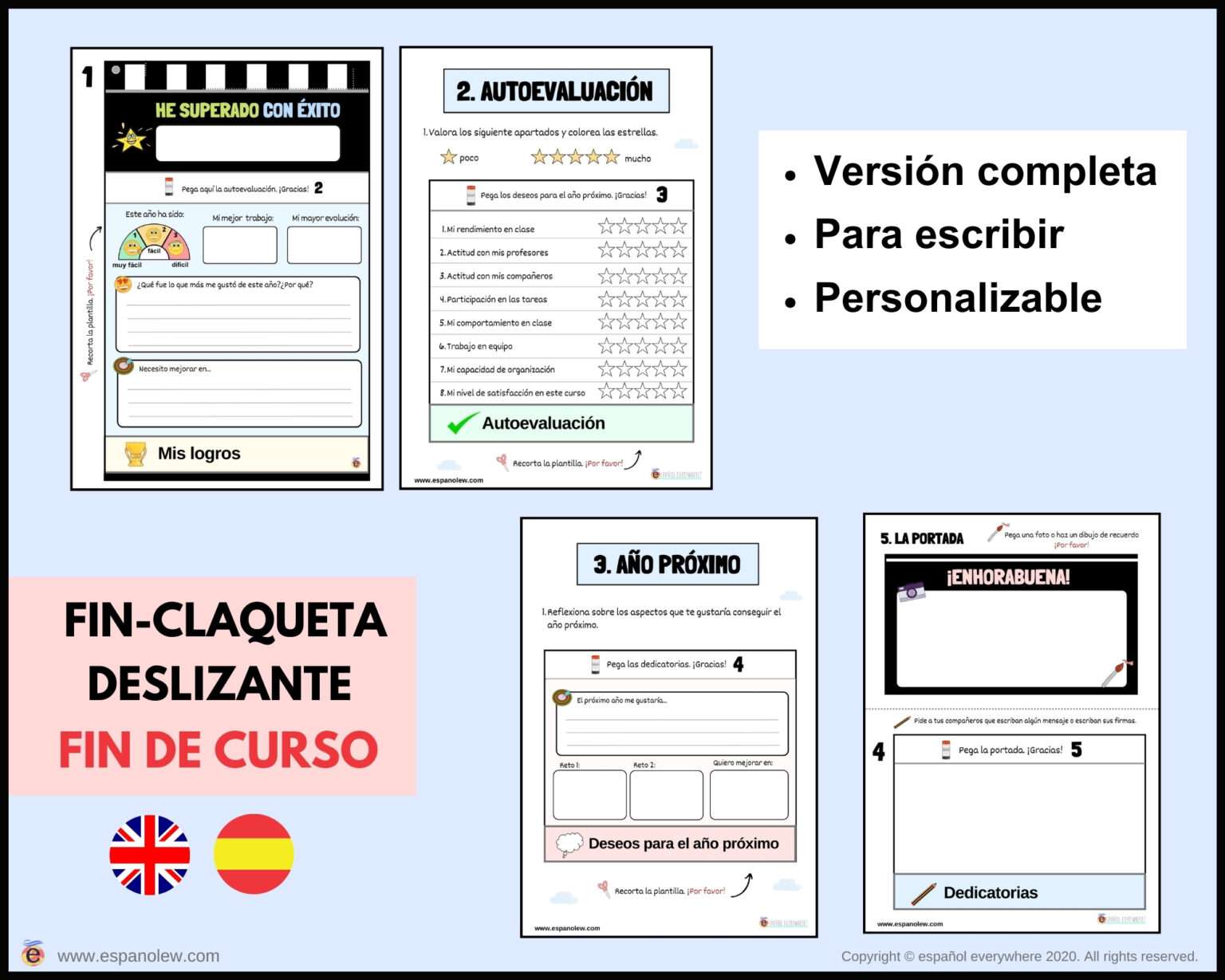 💻 Actividades para FIN DE CURSO- 🎉Certificados, claquetas, fichas y juegos