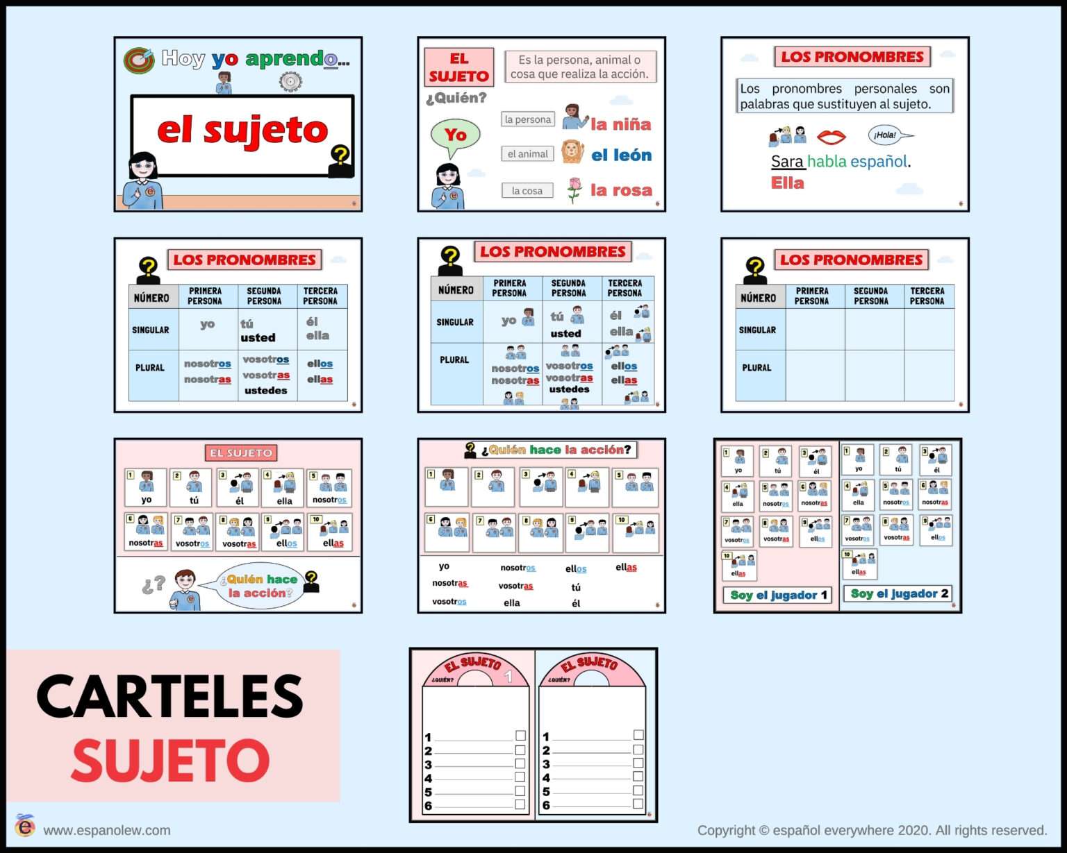El sujeto. Pronombres sujeto. Activiades y jeugos con pronombres en ...