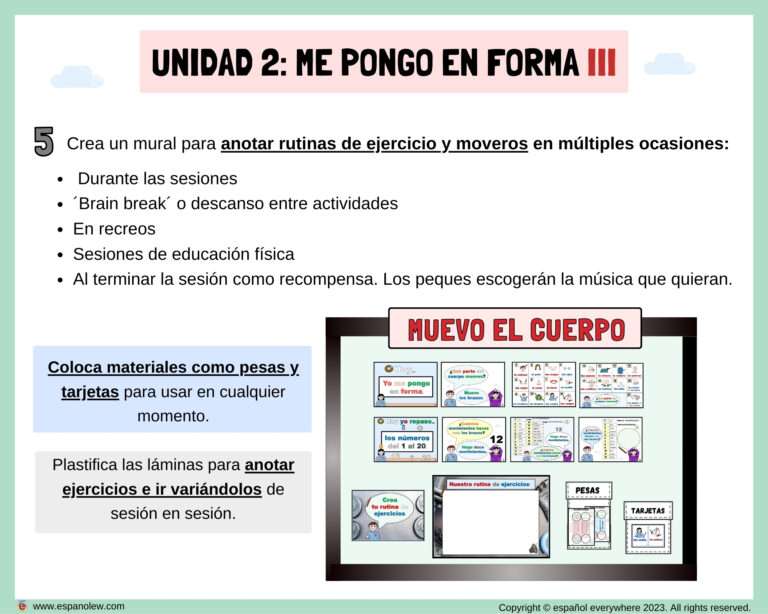 Vocabulario las partes del cuerpo. Entrenamiento para niños. Rutina de ...