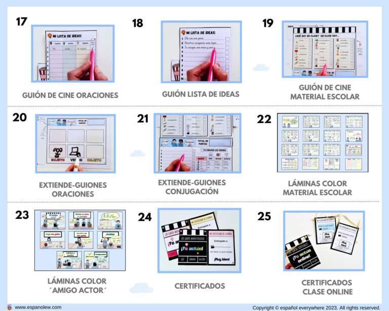 💻´Cine de verbos y repaso I´. Conjugación, material escolar y oraciones ...
