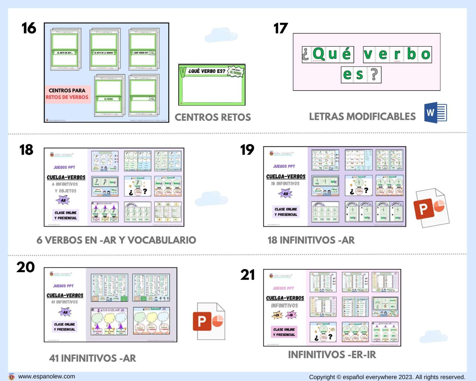 💻 ´Cuelga-verbos I´- Actividades, juegos y minilibros con verbos.