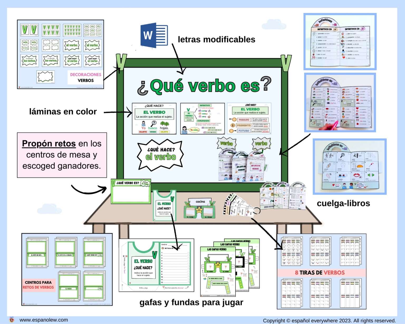 💻 ´Cuelga-verbos II´- Actividades, juegos y minilibros con verbos.