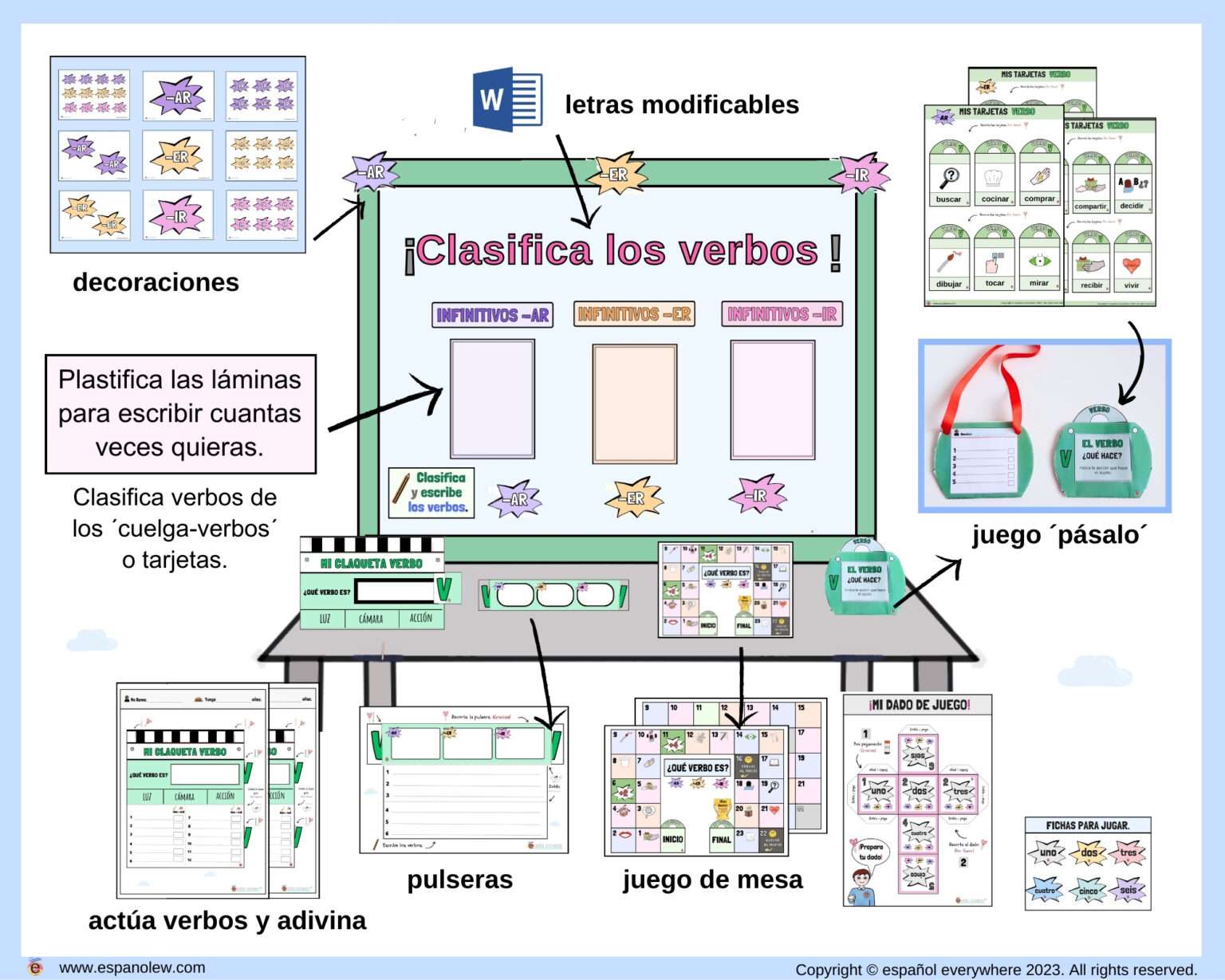 💻 ´Cuelga-verbos I´- Actividades, juegos y minilibros con verbos.