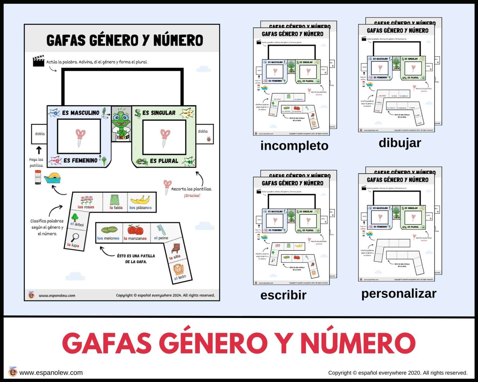 💻´Gafas karatecas´. Concordancia género y número. Artículos ,plurales y ...