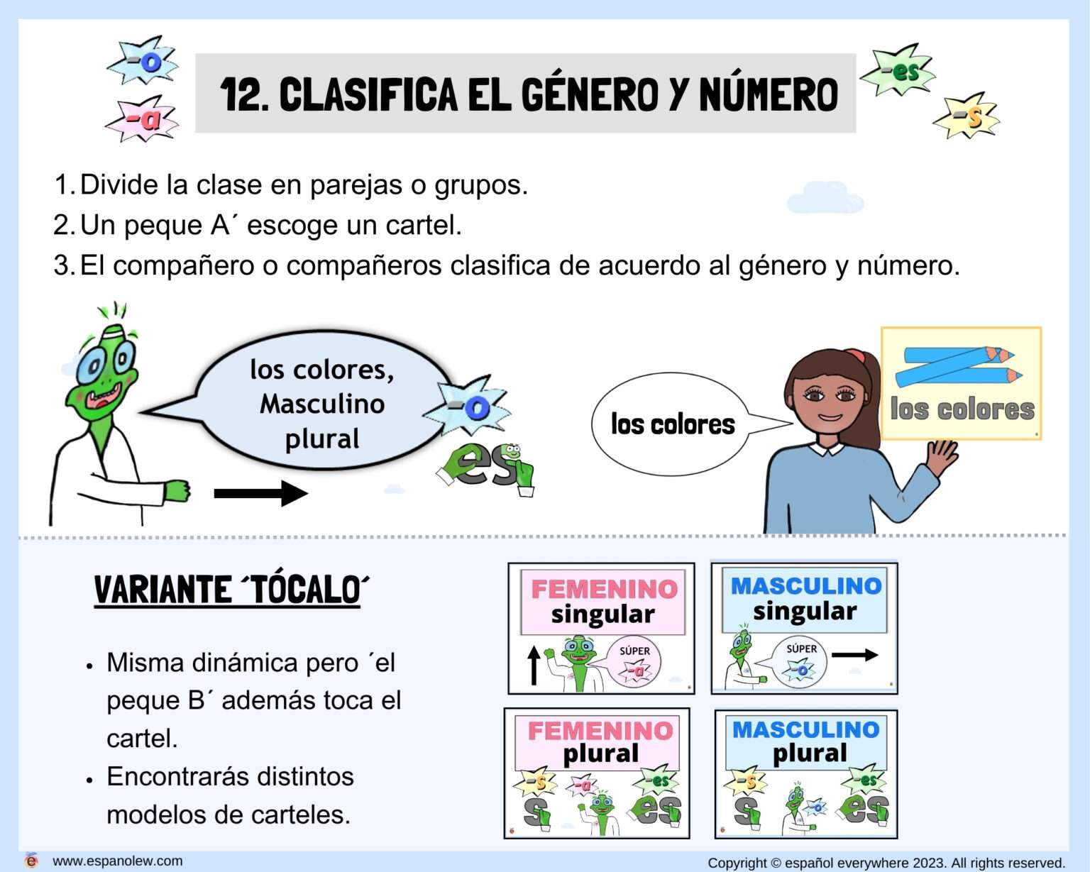 Actividades clasificar sustantivos género y número. Masculino y ...