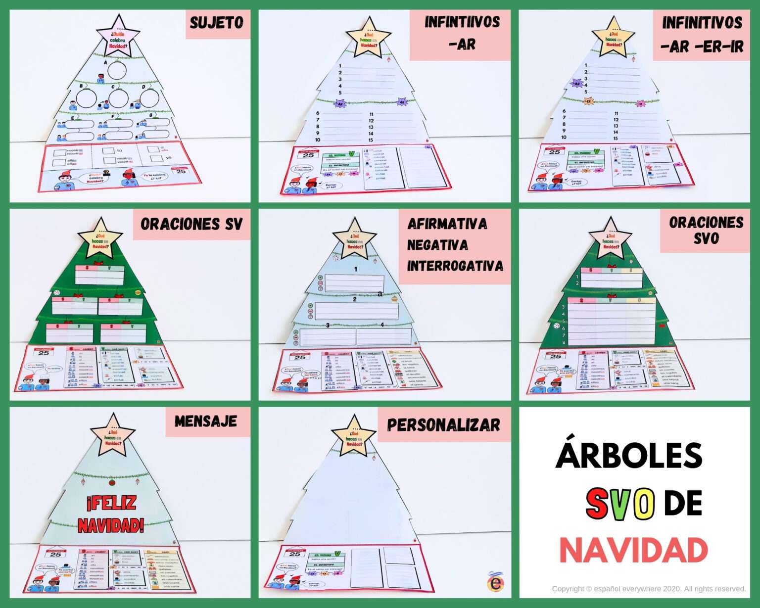 💻 ´Árboles SVO de Navidad´- Pronombres, verbos, oraciones y vocabulario ...