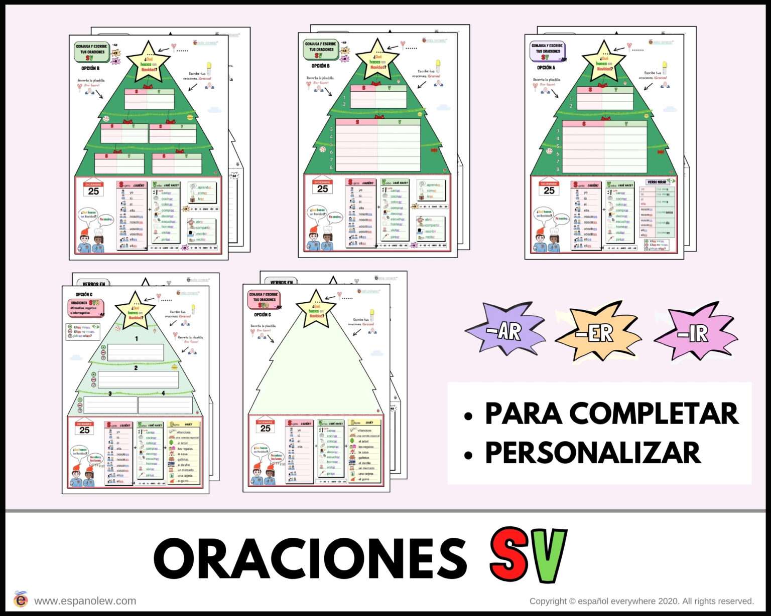 💻 ´Árboles SVO de Navidad´- Pronombres, verbos, oraciones y vocabulario ...