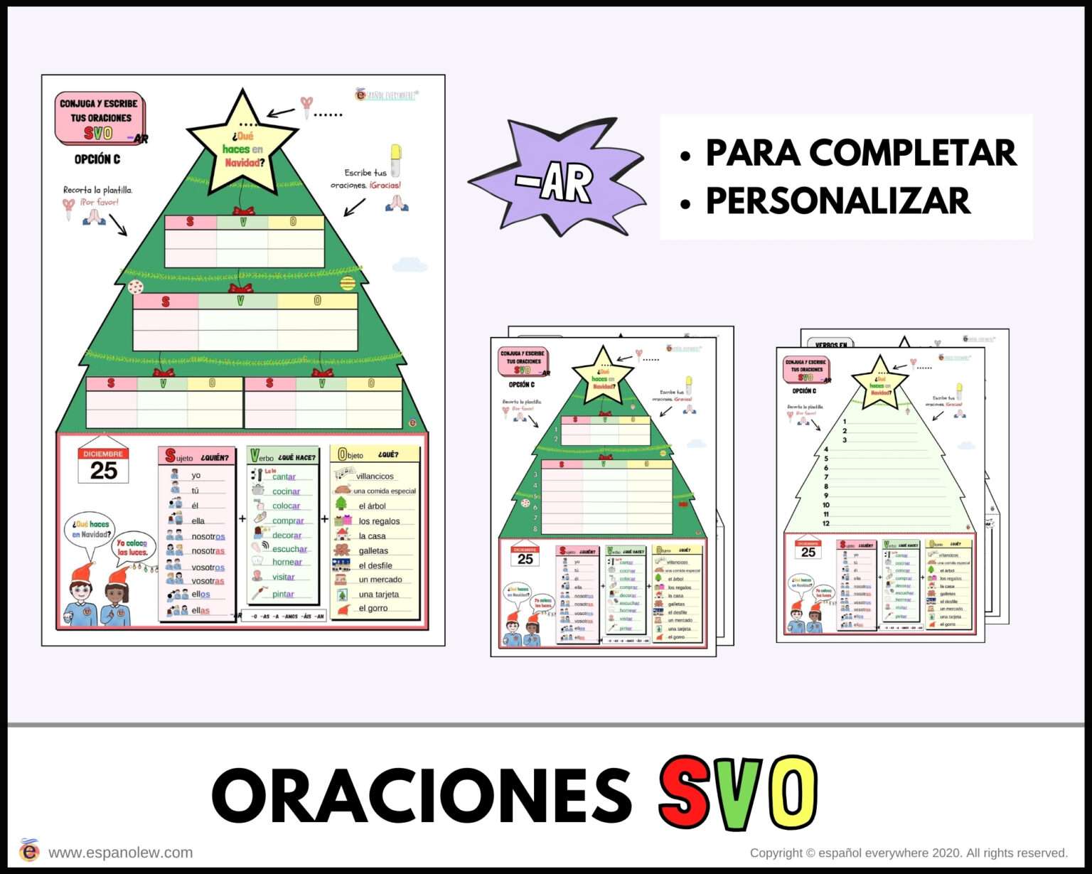 💻 ´Árboles SVO de Navidad´- Pronombres, verbos, oraciones y vocabulario ...