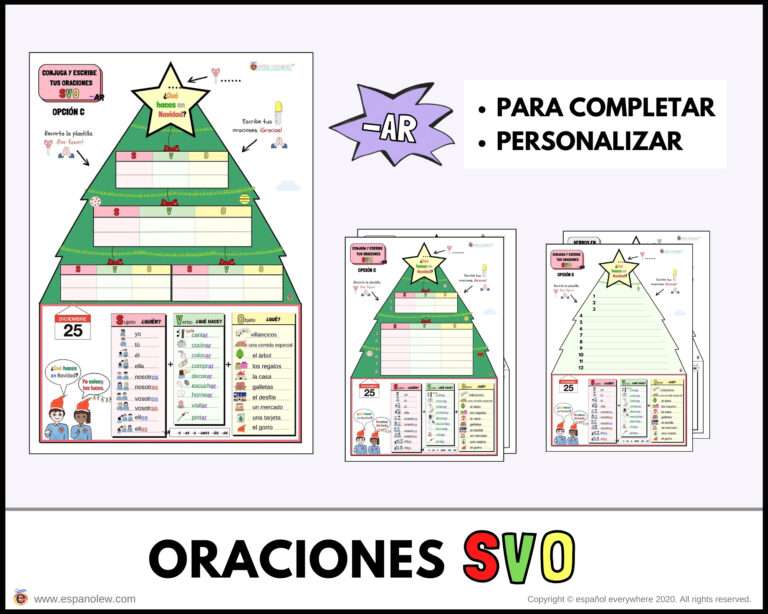 💻 ´Árboles SVO de Navidad´- Pronombres, verbos, oraciones y vocabulario ...