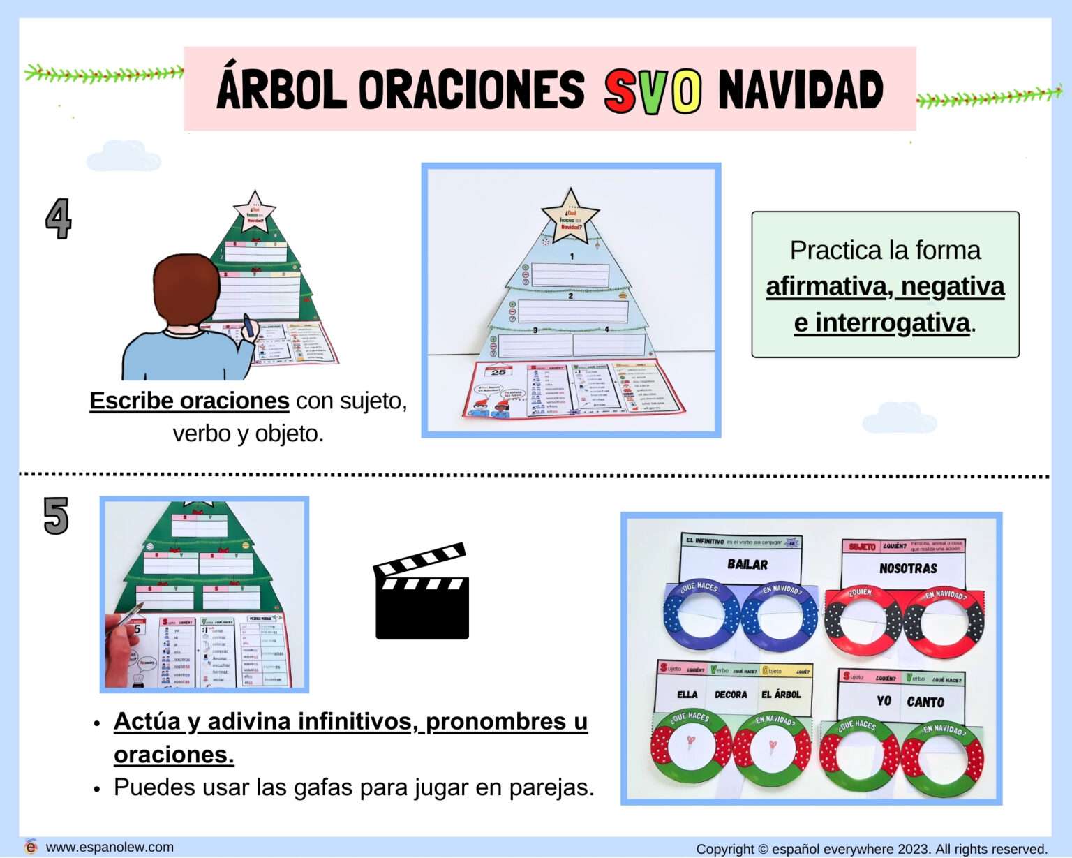 💻 ´Árboles SVO de Navidad´- Pronombres, verbos, oraciones y vocabulario ...