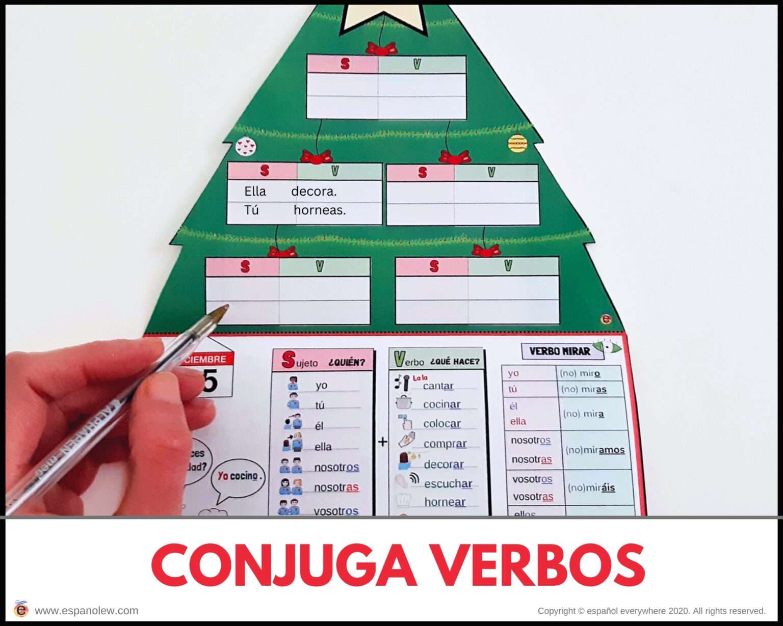 💻 ´Árboles SVO de Navidad´- Pronombres, verbos, oraciones y vocabulario ...