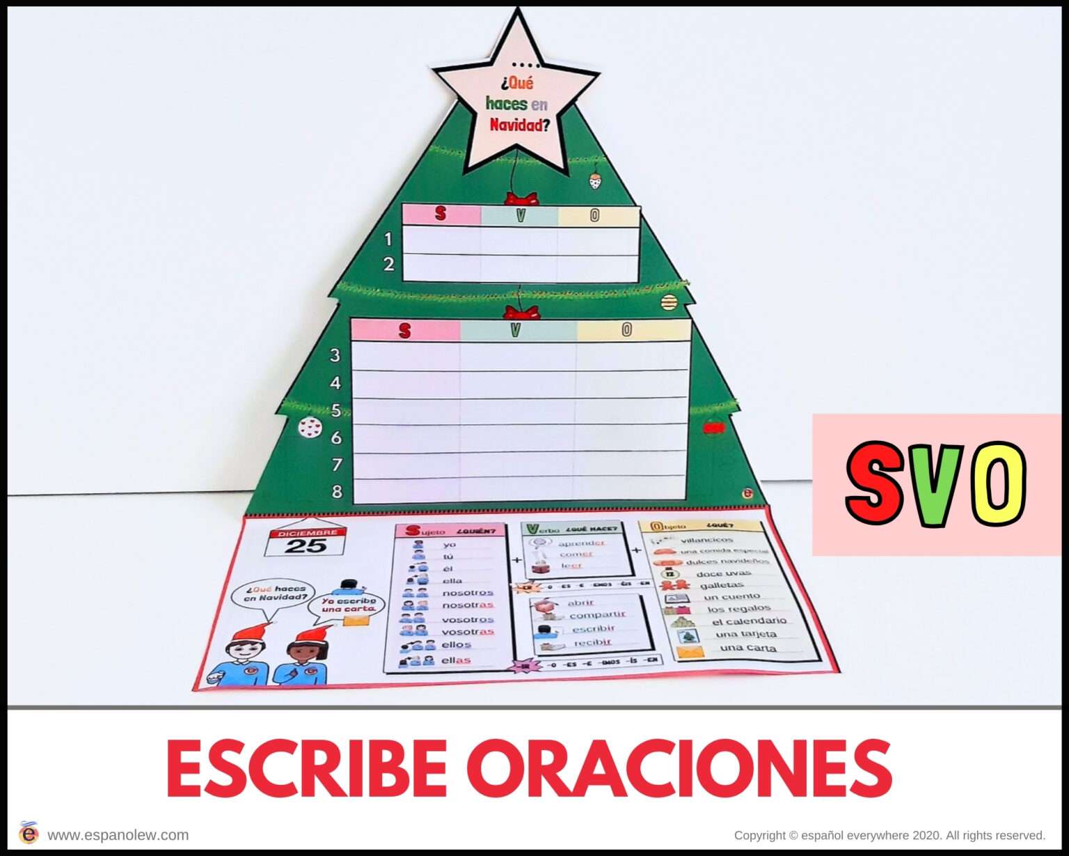 💻 ´Árboles SVO de Navidad´- Pronombres, verbos, oraciones y vocabulario ...