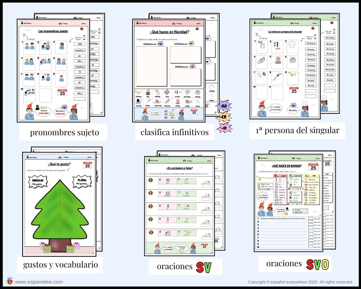 💻 ´Árboles SVO de Navidad´- Pronombres, verbos, oraciones y vocabulario ...