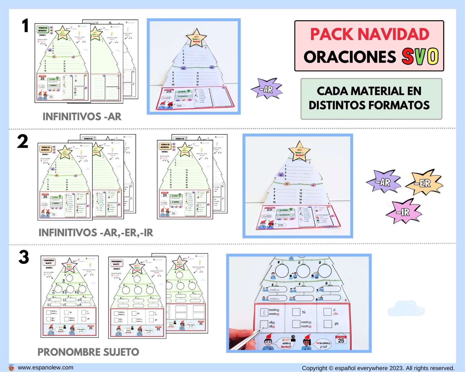 💻 ´Árboles SVO de Navidad´- Pronombres, verbos, oraciones y vocabulario ...