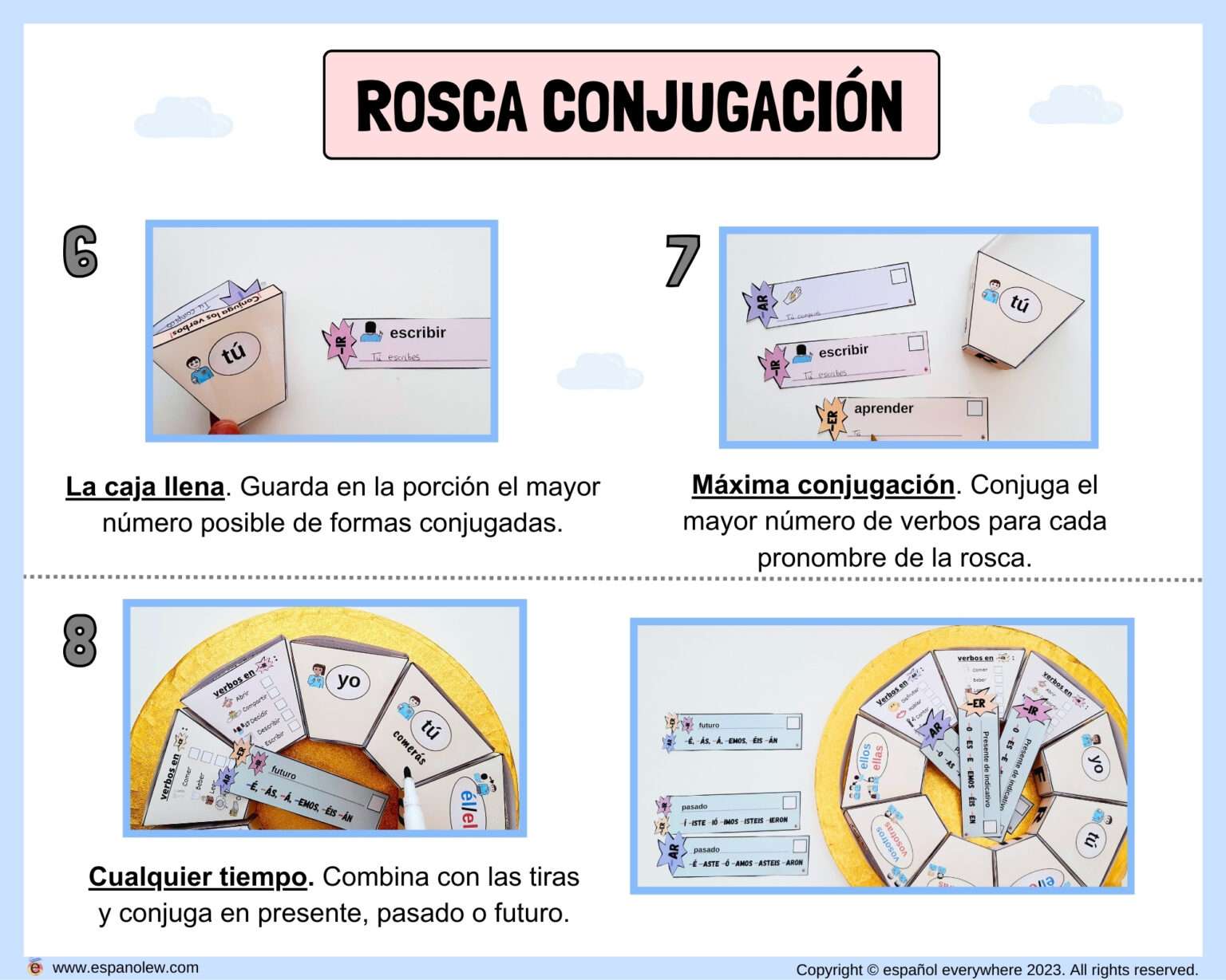 Juegos y manualiddades conjugación y tiempos verbales. Clase de español ...