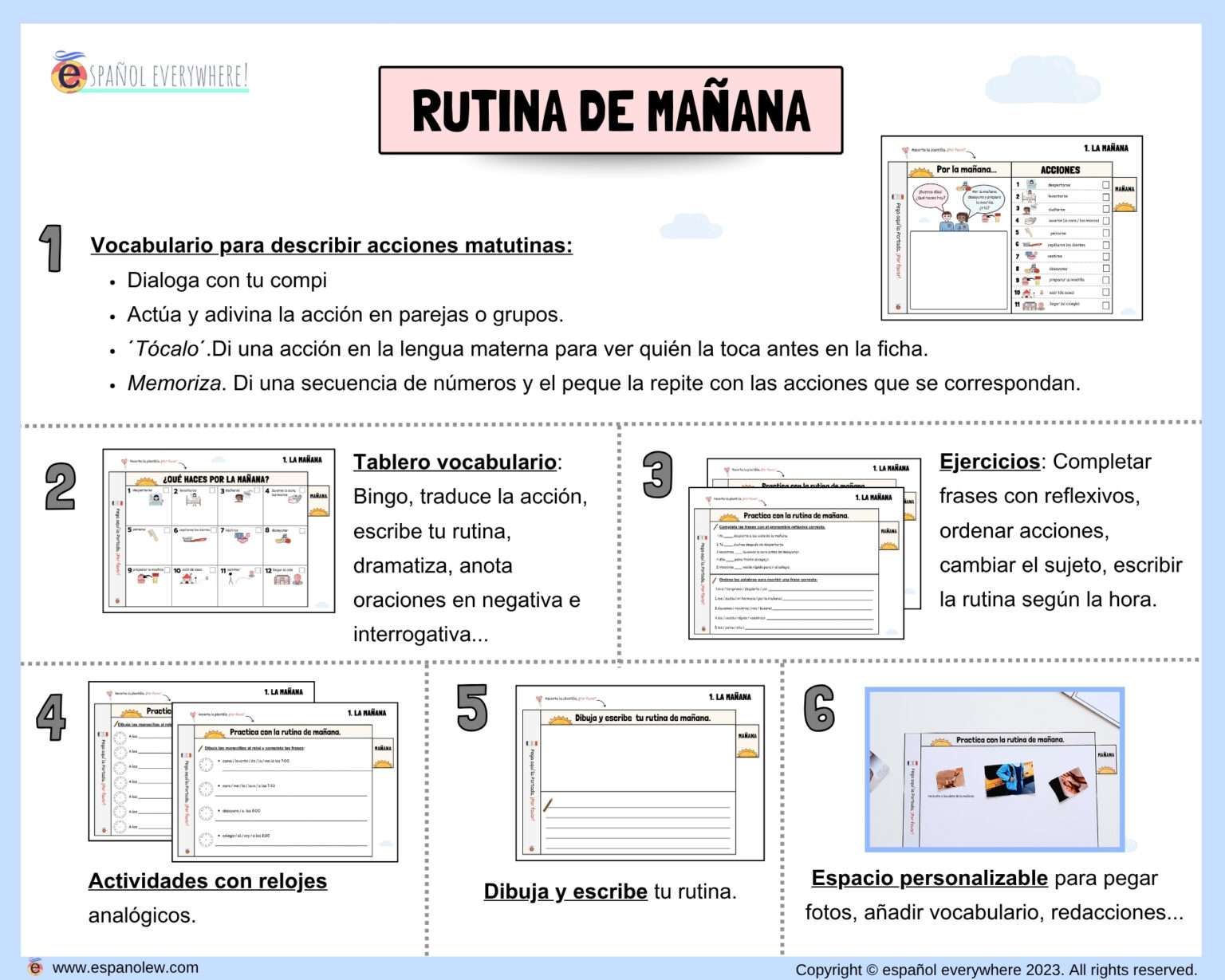 Acciones habituales. la rutina diaria vocabulario. Verbos de rutina ...