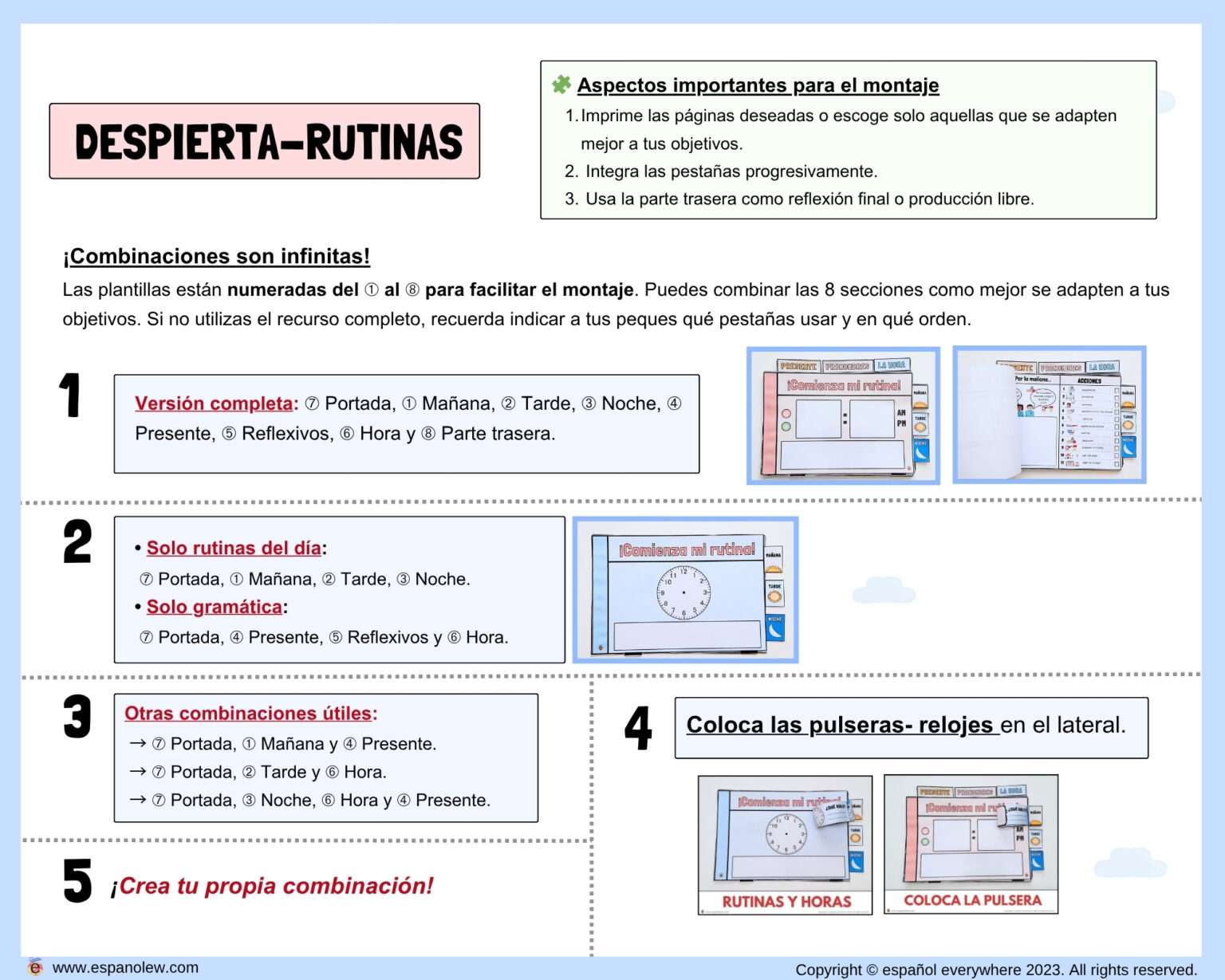 ´Despierta rutinas´. Acciones y partes del día. Presente, reflexivos y ...