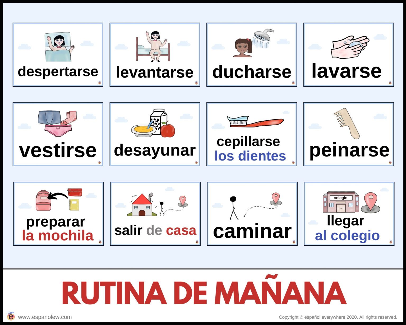 Acciones habituales. la rutina diaria vocabulario. Verbos de rutina ...