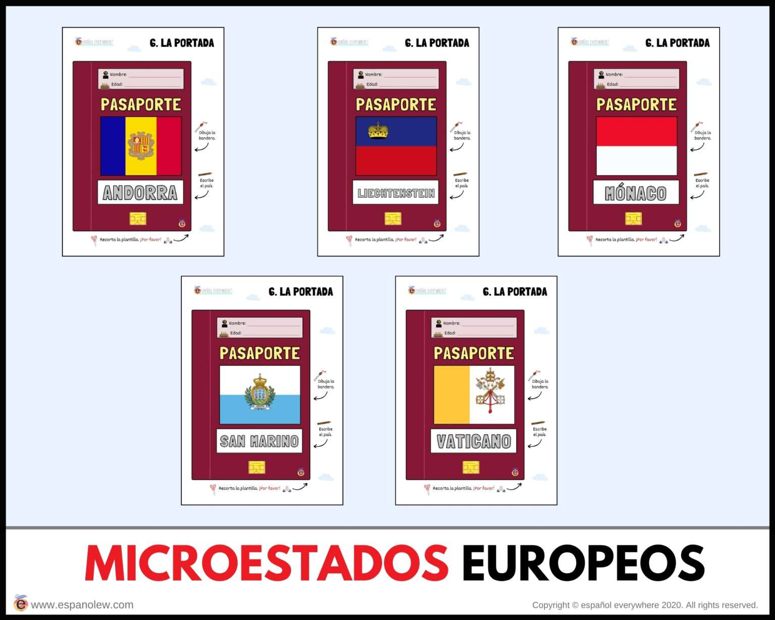 Pasaportes educativos imprimibles para niños: países, viajes y valores ...